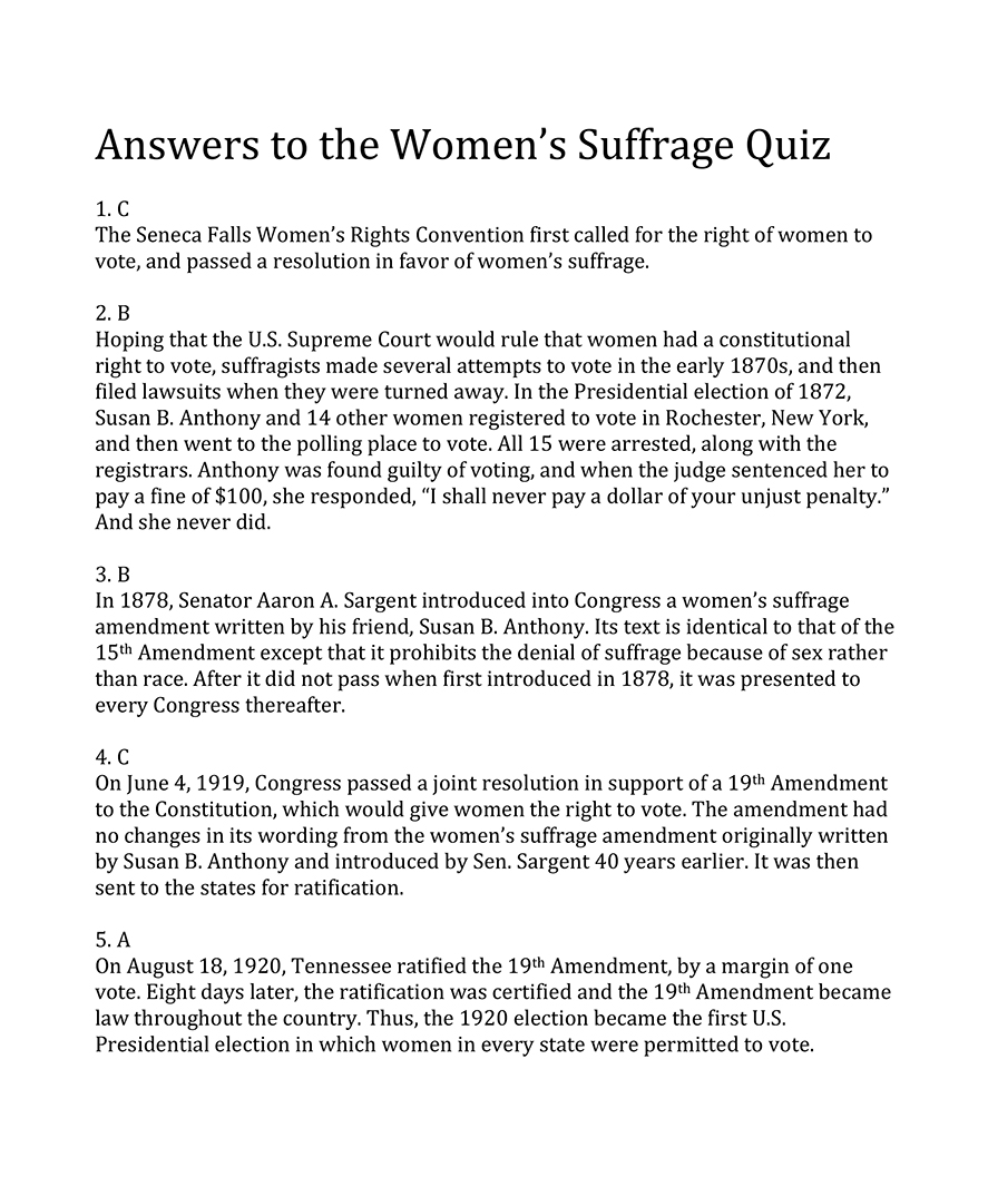 Women’s Right to Vote Quiz